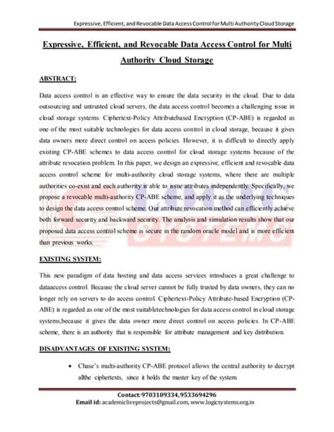 Expressive Efficient And Revocable Data Access Control For Multi Authority Cloud Storage Docx