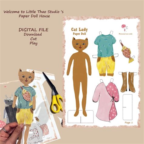 Cat Paper Dolls Etsy