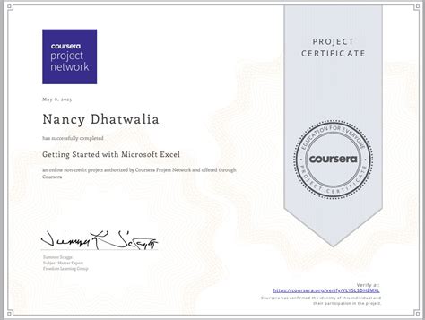 Excel Dataskills Coursera Professionalgrowth Continuouslearning Nancy Dhatwalia