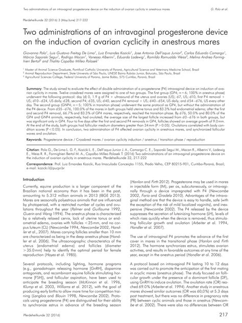Pdf Two Administrations Of An Intravaginal Progesterone Device On The Induction Of Ovarian