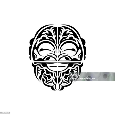 장식 스타일의 바이킹 얼굴 마오리 부족 패턴 인쇄에 적합합니다 격리 블랙 장식품 벡터 0명에 대한 스톡 벡터 아트 및 기타