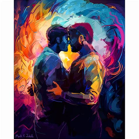 Two Men Colorful Embrace Gay Art Print By Mark Tisdale