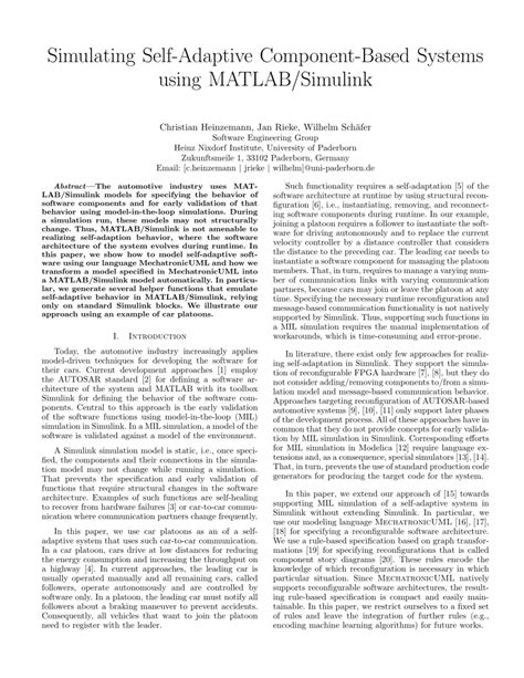Pdf Simulating Self Adaptive Component Based Systems Using Matlabsimulink