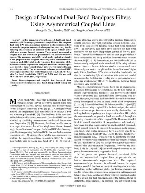 Pdf Design Of Balanced Dual Band Bandpass Filters Using Asymmetrical Coupled Lines Dokumentips