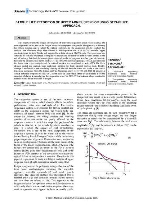 Pdf Fatigue Life Prediction Of Upper Arm Suspension Using Strain Life