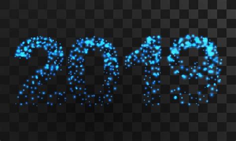 푸른 눈과 검은 투명 배경에 빛에서 조명 된 숫자 2019 메리 크리스마스 포스터입니다 휴일 디자인 장식 벡터 일러스트 레이