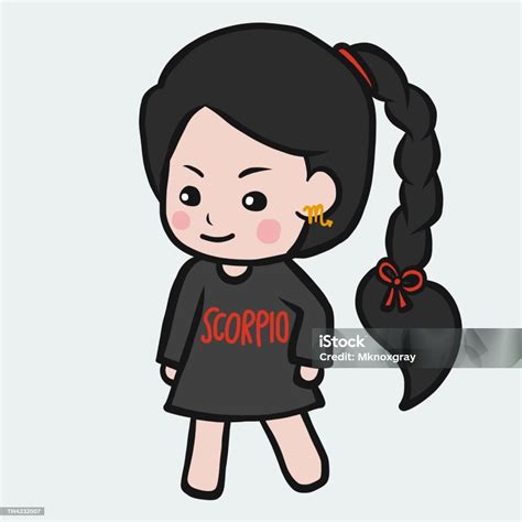 전갈 자리 소녀 별자리 만화 벡터 일러스트 레이 션 낙서 스타일 점성술 기호에 대한 스톡 벡터 아트 및 기타 이미지 점성술