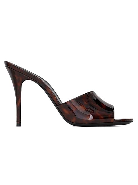 Saint Laurent Women S La 16 Mules In Tortoise Shell Patent Leather