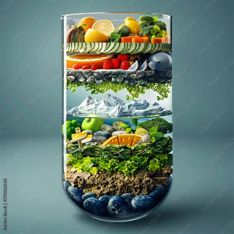 A Detailed 3d Visualization Of A Cocktail Being Constructed Layer By Layer From Muddling To