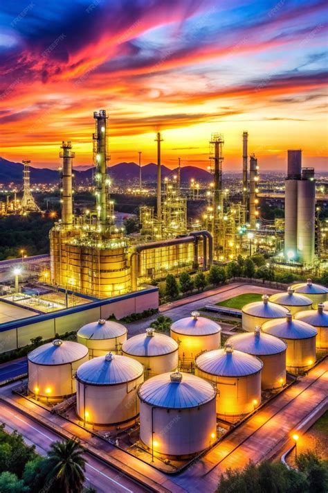 Landscape Of Oil Refinary Industry With Oil Storage Tank Premium Ai Generated Image