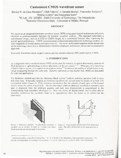 Pdf Customized Cmos Wavefront Sensor