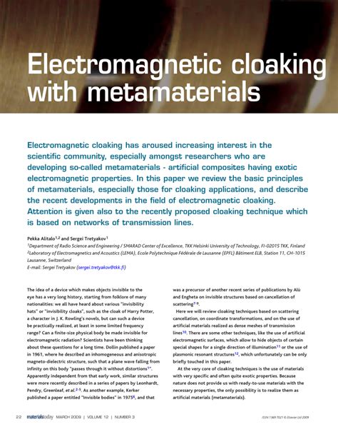 Pdf Electromagnetic Cloaking With Metamaterials