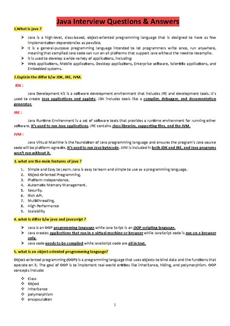 Java Interview Preparation Key Questions And Answers Studocu