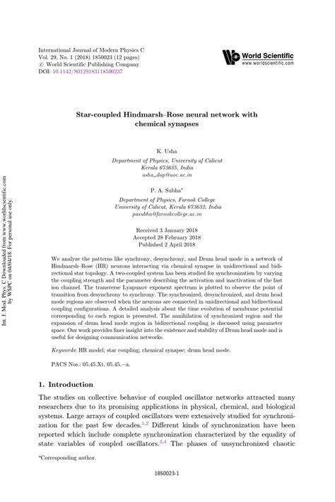 Pdf Star Coupled Hindmarsh Rose Neural Network With Chemical Synapses