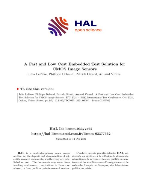 A Fast And Low Cost Embedded Test Solution For Cmos Image Sensors Download Free Pdf Analog