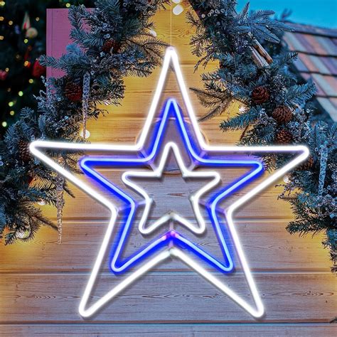 Rossesay 24 Inch Large Outdoor Christmas Star Cool White And Blue Led