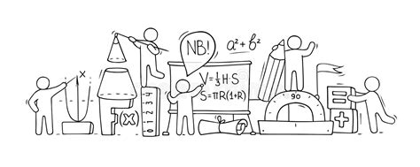 Math Class With Working Little People Doodle Cute Miniature Of