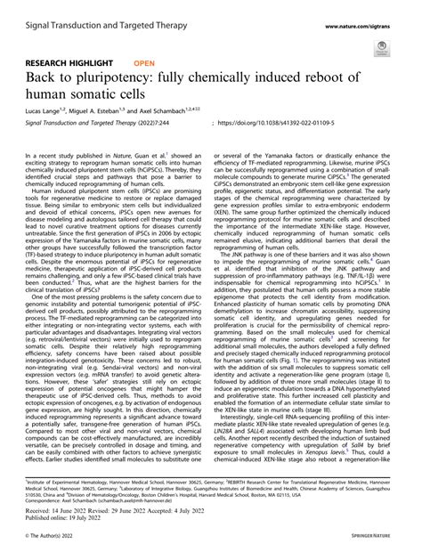 Pdf Back To Pluripotency Fully Chemically Induced Reboot Of Human