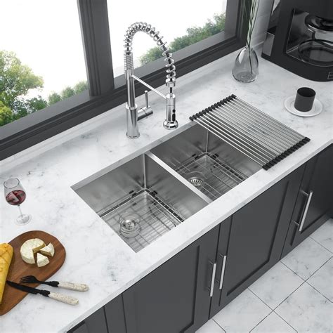 Staykiwi 30 In Undermount Double Bowl 50 50 16 Gauge Brushed Nickel