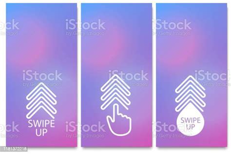 위로 스 와이프 Ui 화면 소셜 미디어에 대한 버튼의 설정 소셜 미디어 응용 프로그램에서 광고 및 마케팅을위한 화살표 웹 아이콘 스크롤하거나 위로 스 와이프합니다 간단한