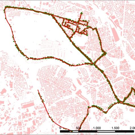 Trajectory Red And Extracted Pole Like Objects Green Which Are Used Download Scientific