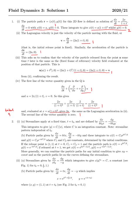 Fluid Dynamics Worksheet Solutions 1 Fluid Dynamics 3 Solutions 1