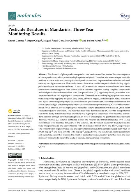 Pdf Pesticide Residues In Mandarins Three Year Monitoring Results