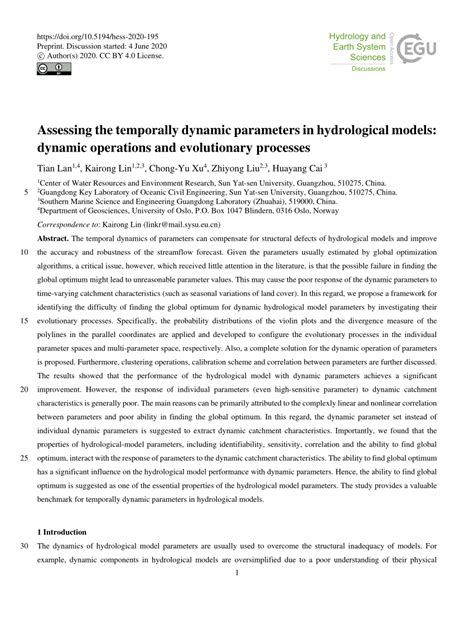 Pdf Assessing The Temporally Dynamic Parameters In Hydrological