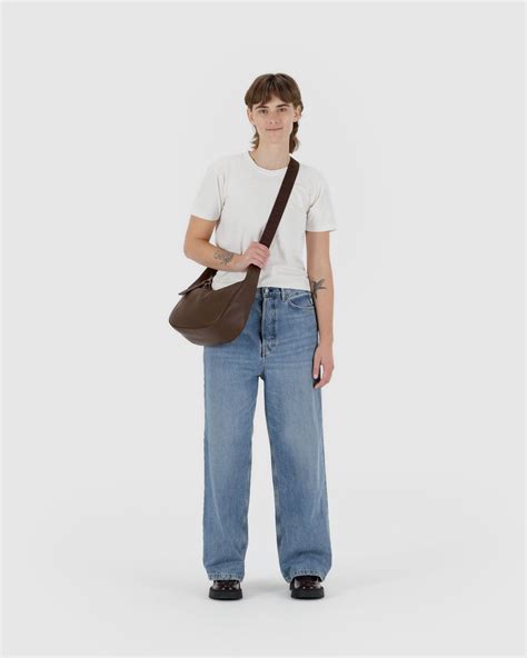 Medium Recycled Leather Crescent Bag Brown Baggu