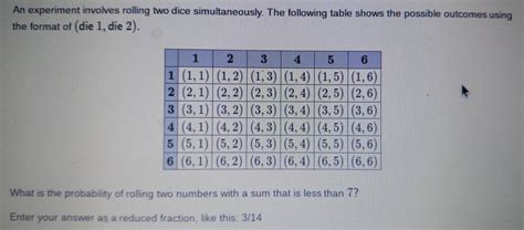 solved an experiment involves rolling two dice simultaneously the