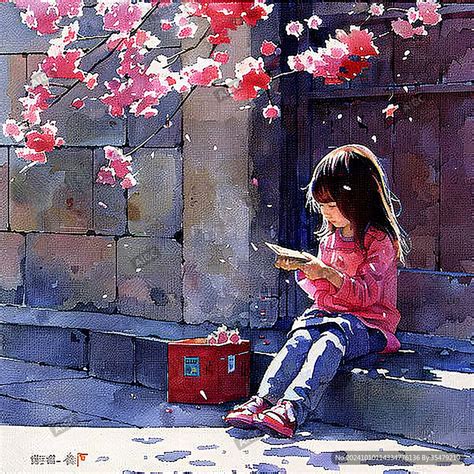 Ai创作图中国大学插画水彩彩绘 清华大学插画水彩彩绘 中央财大水彩插画 手绘独自春游的小姑娘 文艺梦境小女孩手绘 孤单的小女孩插画 国科大水彩彩绘插画 中央人民大学插画水彩 悠闲的小姑娘插画