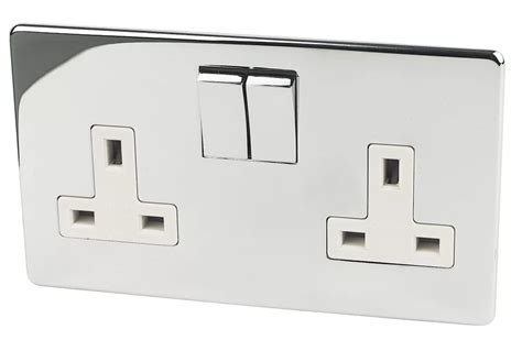 Crabtree Platinum A Gang DP Switched Plug Socket Polished Chrome With White Inserts Screwfix