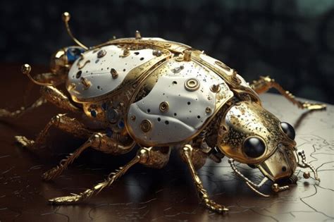 Premium Ai Image A Gold Bug With Gold Parts Sits On A Table