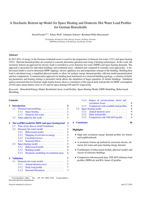 Pdf A Stochastic Bottom Up Model For Space Heating And Domestic Hot