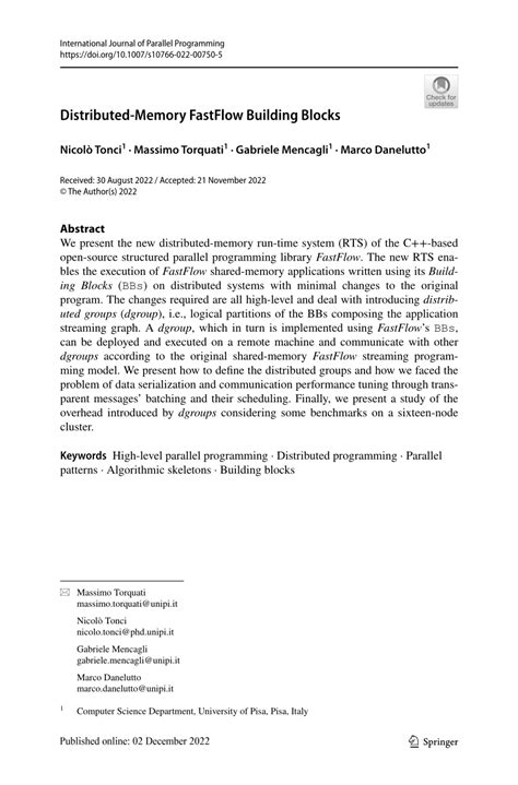 Pdf Distributed Memory Fastflow Building Blocks