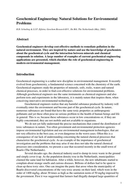 Pdf Geochemical Engineering Natural Solutions For Environmental Problems
