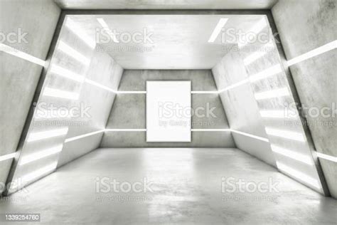 추상적인 미래 우주선 내부는 빈 흰색 모의 포스터와 밝은 색상 3d 렌더링 0명에 대한 스톡 사진 및 기타 이미지 0명 3