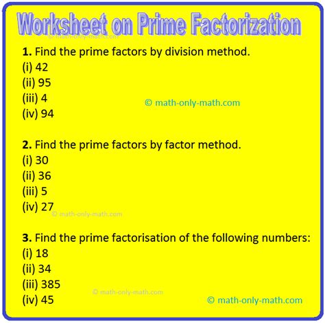 Worksheets Prime Factorization