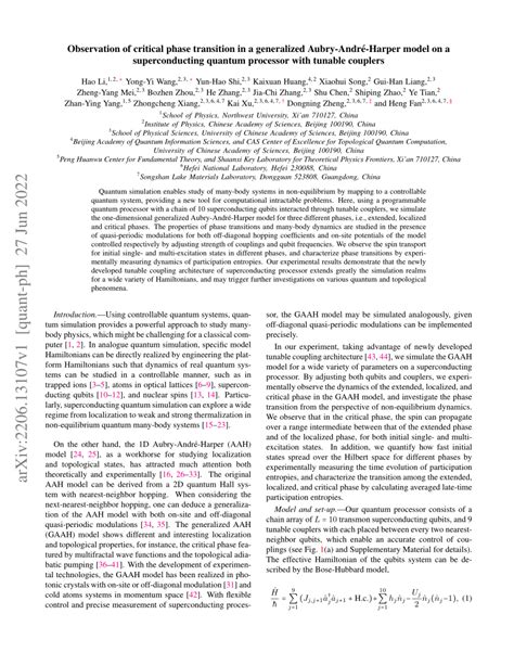 Pdf Observation Of Critical Phase Transition In A Generalized Aubry