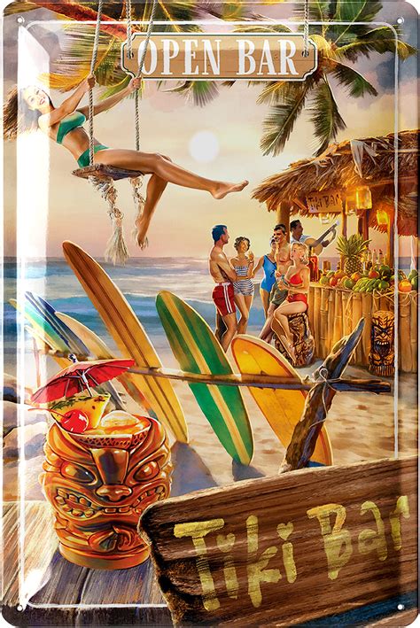 Lanolu Vintage Tin Sign Tiki Bar Tiki Bar Signs And