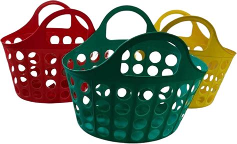 3 Pack Plastic Oval Carry Totes With Handles Reusable