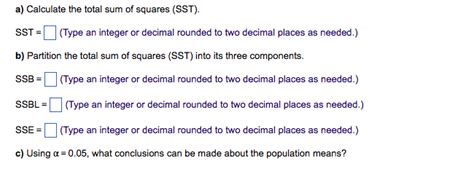 solved a calculate the total sum of squares sst sst l