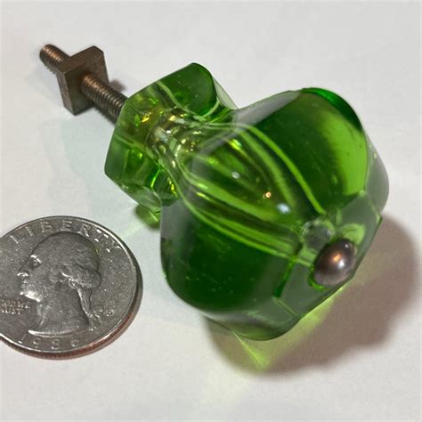 Antique Green Glass Drawer Knobs X 5