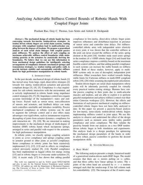 Pdf Analyzing Achievable Stiffness Control Bounds Of Robotic Hands