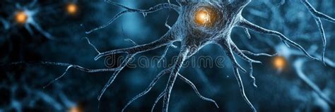 3D Render of a Neuron, Synapses Firing, Neural Network, Brain Activity, Neuroscience Concept ...