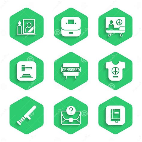 Set Censored Stamp Envelope With Question Mark Law Book Peace Police Rubber Baton Judge