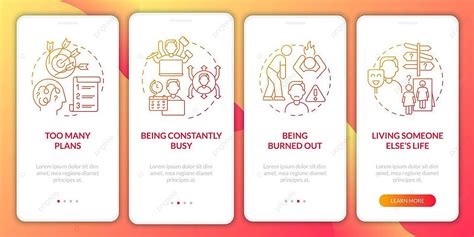 Mobile App Screen Red Gradient Onboarding Illustrating An Imbalanced Life Vector Tutorial