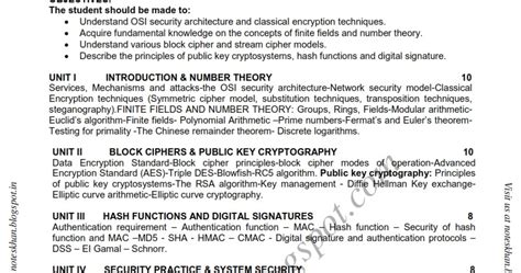 CS Cryptography And Network Security Syllabus Semester VIII ECE BE Anna University ANNA