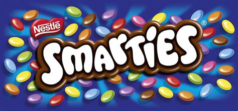 Logo Smarties With Colorful Candy On Blue Background Emballage