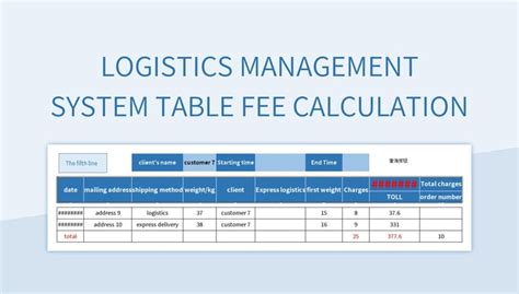 logistics management system table fee calculation excel template and